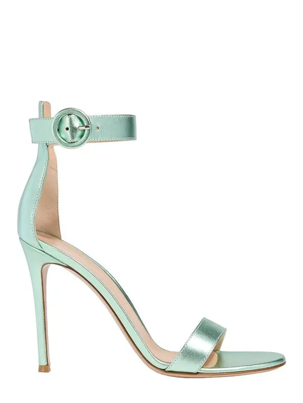 GIANVITO ROSSI Portofino 105 Metallic Leather Sandals - Mint