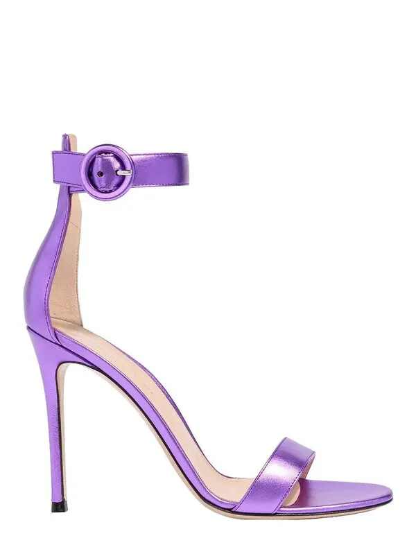 GIANVITO ROSSI Portofino 105 Metallic Leather Sandals - Violet