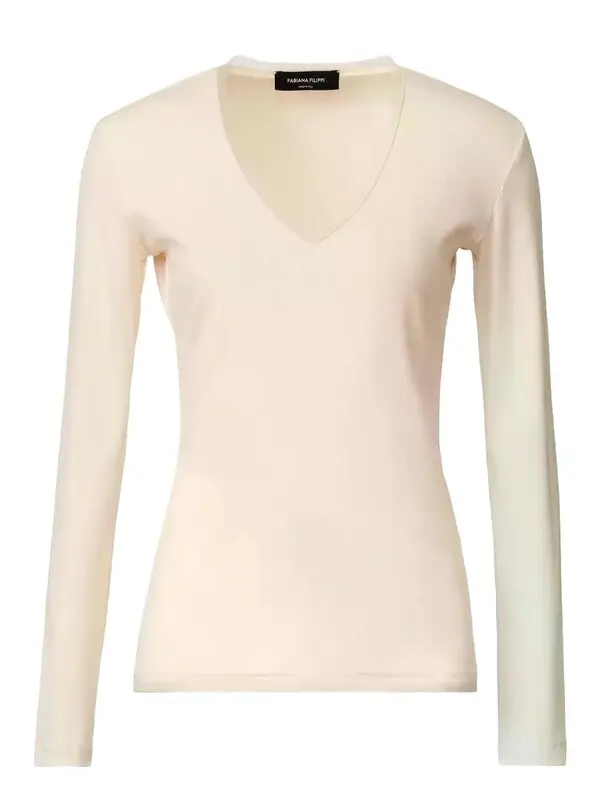 Fabiana Filippi V-neck Ribbed T-shirt - Neutrals