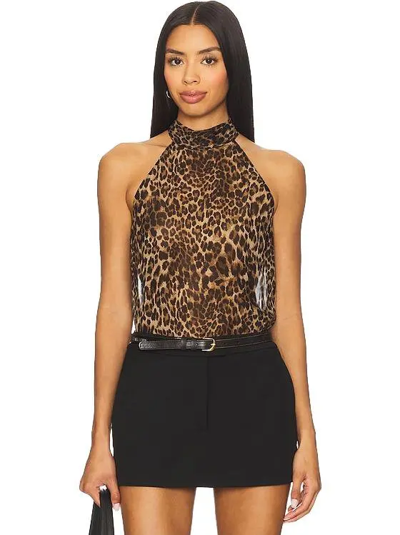 NILI LOTAN Alla Halterneck Top - Vintage Leopard Print