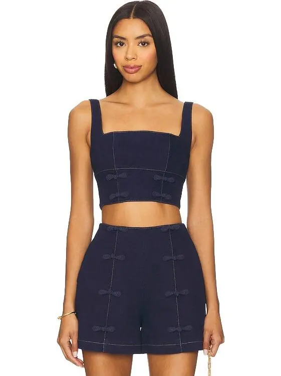 SAU LEE Bridgette Denim Top - Dark Denim