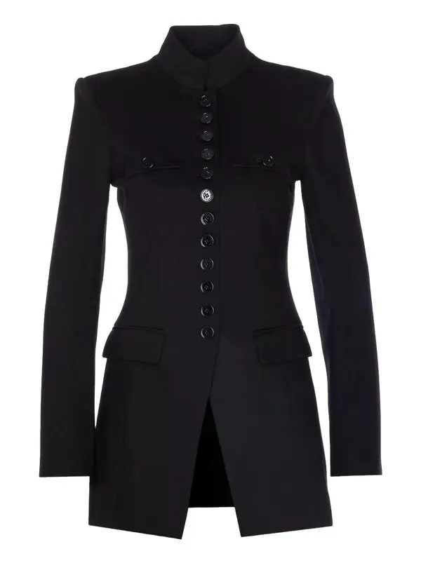 Patrizia Pepe Mandarin-collar Fitted Jacket - Black