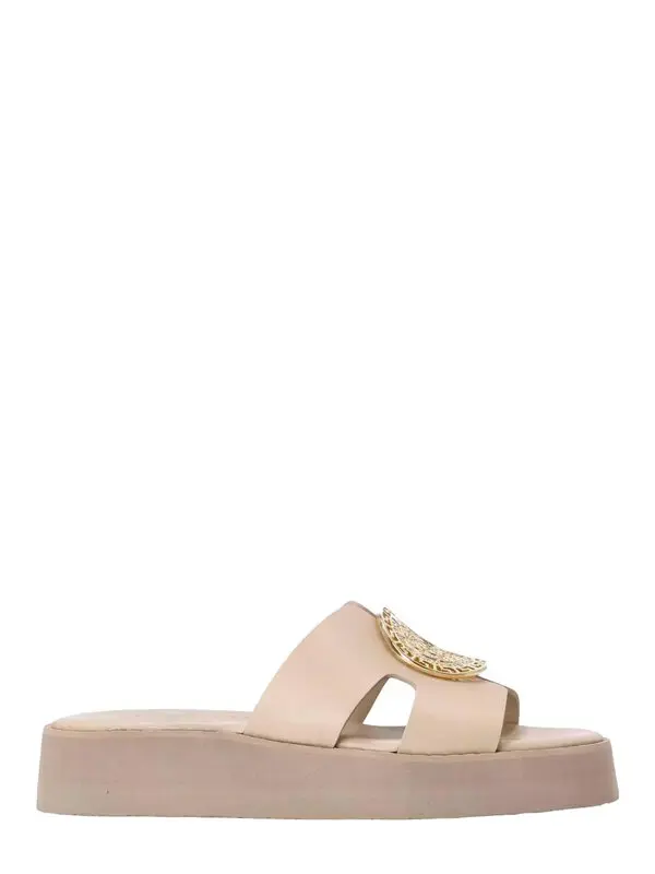 KOTRIS SANDALS Platform Leather Medallion Sandals - Neutrals