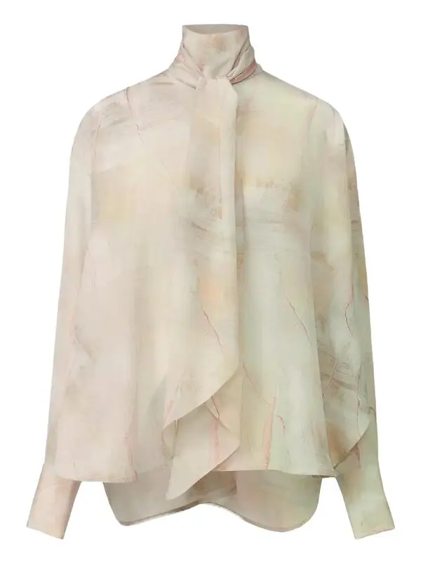 Fabiana Filippi Abstract-print Tie-neck Top - Neutrals