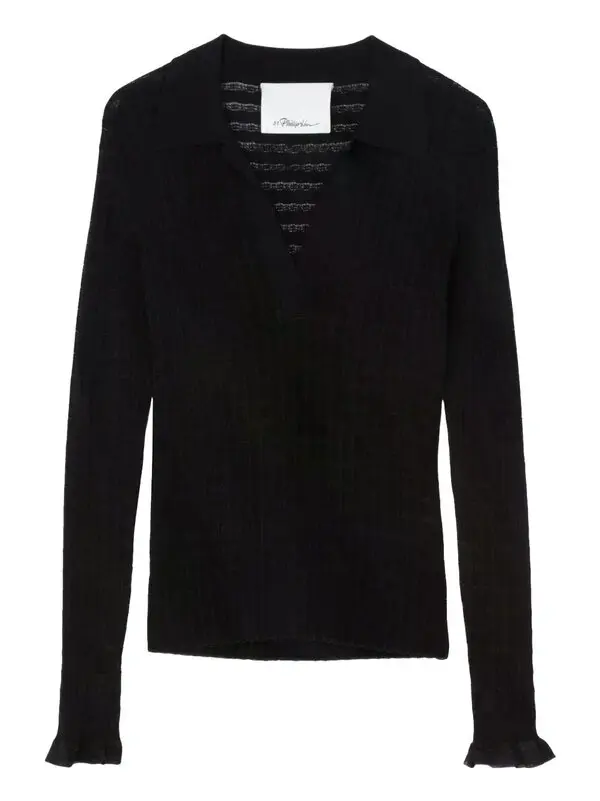 3.1 Phillip Lim Ribbed Knit Long Sleeve Sweater - Black