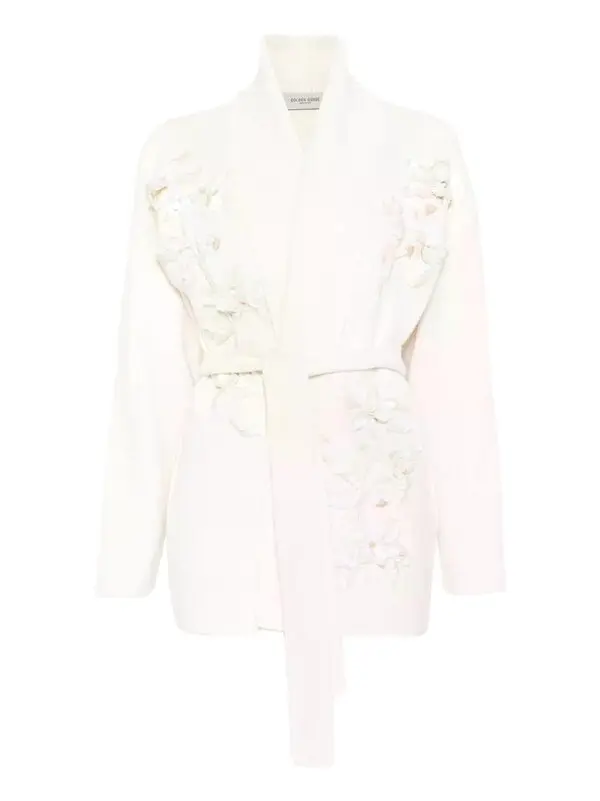 GOLDEN GOOSE Floral-embellished Belted Cardigan - Neutrals