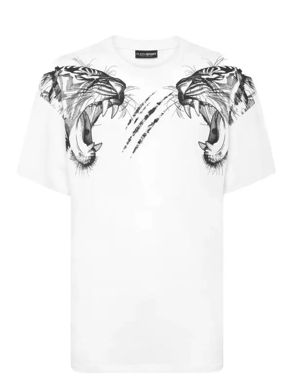 PLEIN SPORT Tiger-claw Print Cotton T-shirt - White
