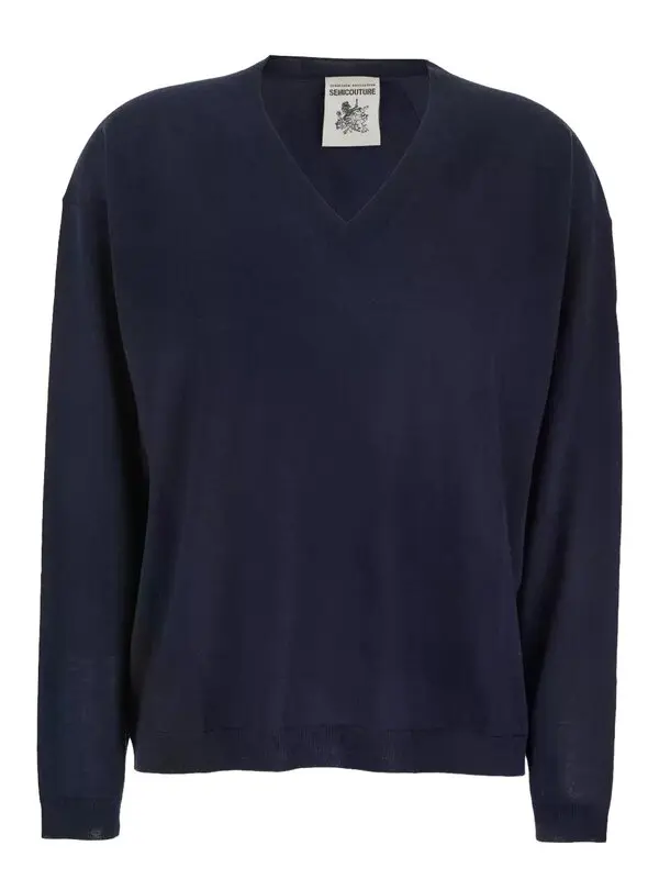 SEMICOUTURE V-neck Wool Sweater - Blue
