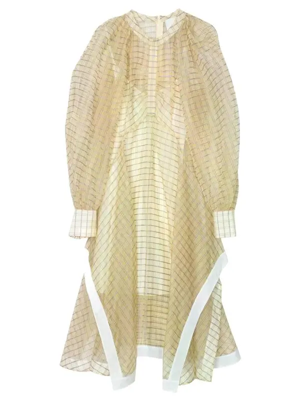 3.1 Phillip Lim Checked Midi Dress With Puff Sleeves - Neutrals