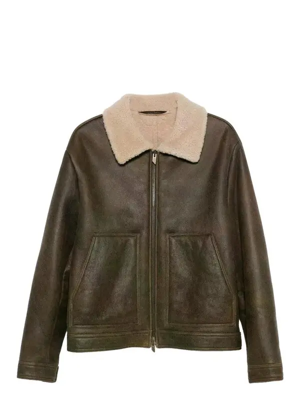 SALVATORE SANTORO Shearling-collar Leather Jacket - Green
