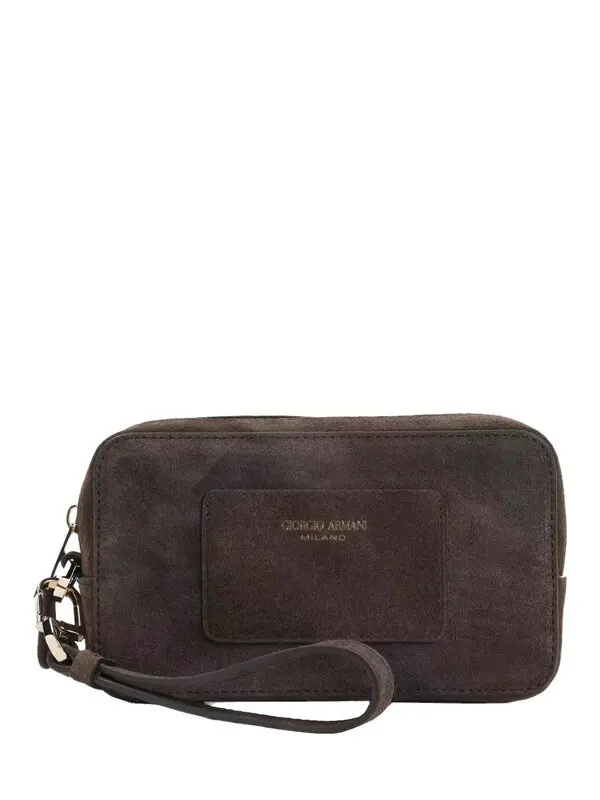 Giorgio Armani Logo-patch Suede Clutch - Brown