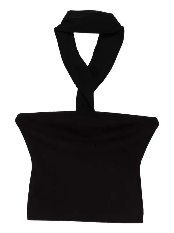 Cult Gaia Halterneck Ribbed Top - Black