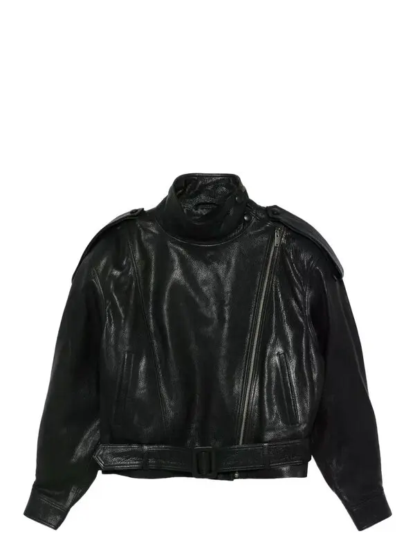 DUCIE Grained Leather Jacket - Black