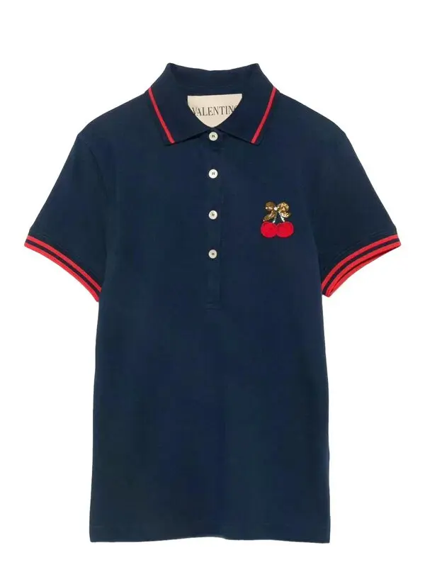 Valentino Garavani Cherry-embellished Polo Top - Blue