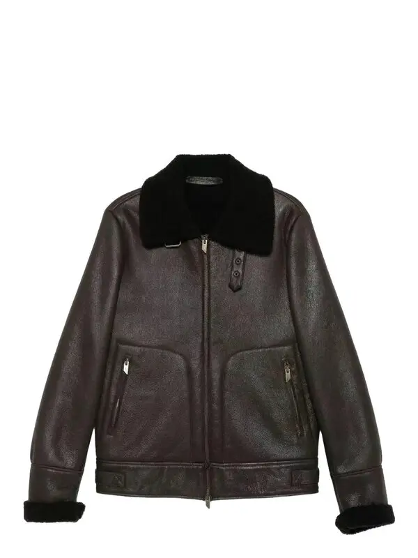 SALVATORE SANTORO Shearling-collar Leather Jacket - Brown