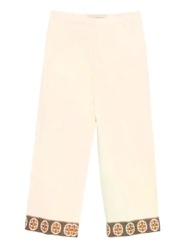 Valentino Garavani Embroidered-cuff Trousers - Neutrals