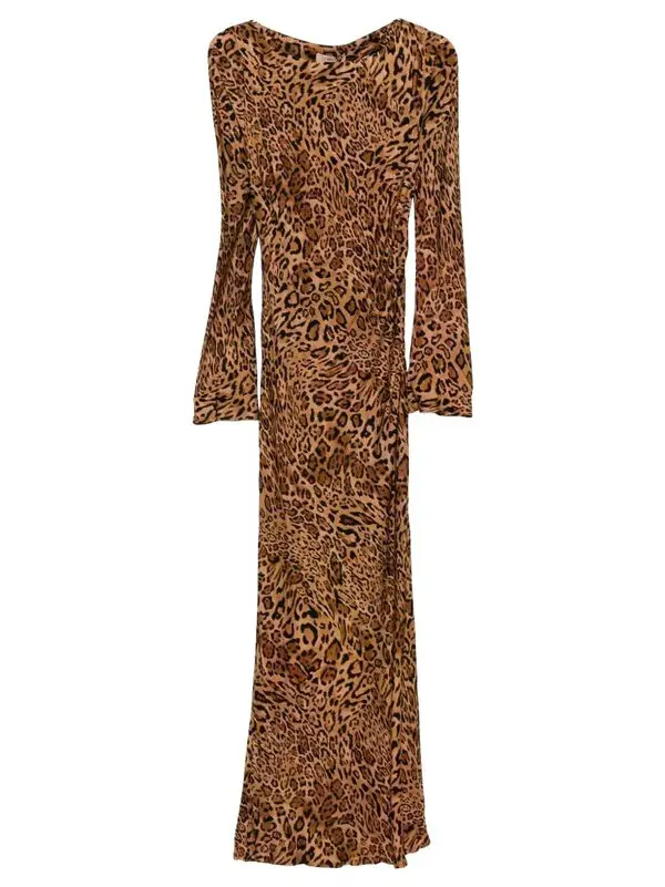TWINSET Leopard-print Long-sleeved Dress - Brown