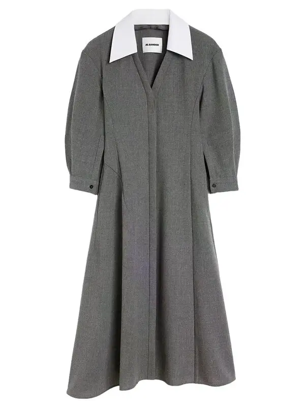 JIL SANDER Contrasting-collar Midi Dress - Grey