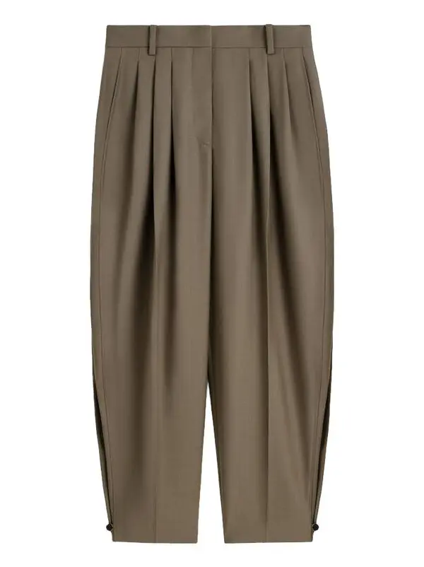 Cos Pleated Barrel-leg Wool Trousers - Beige