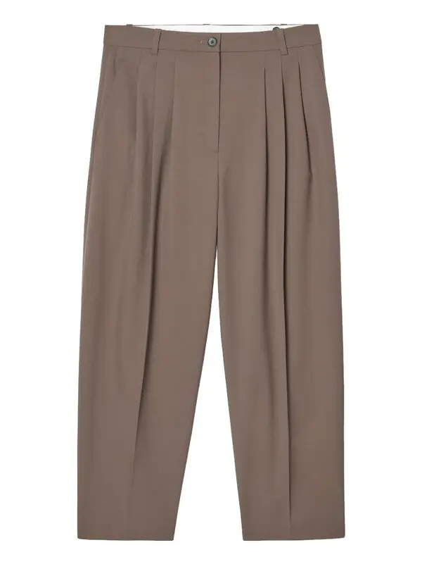 Cos Pleated Barrel-leg Wool Trousers - Brown