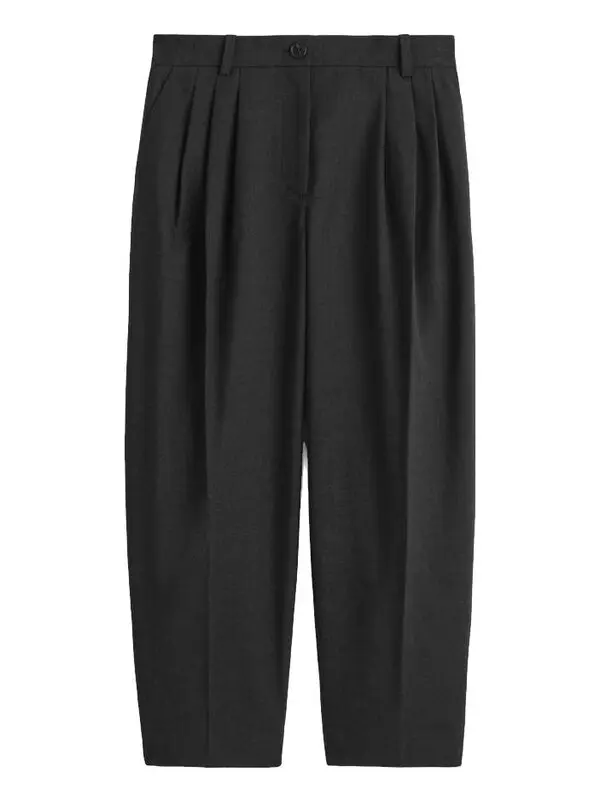 Cos Pleated Barrel-leg Wool Trousers - Gray