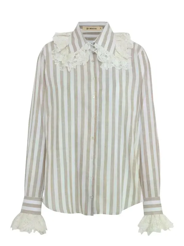 LETHICIA BRONSTEIN Striped Lace-trimmed Shirt - Neutrals