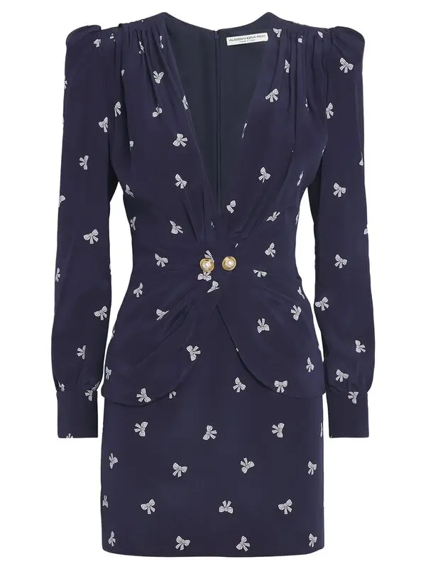 Alessandra Rich Silk Bow Mini Dress - Navy