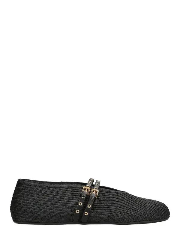 Alaïa Raffia And Leather Ballet Flats - Black