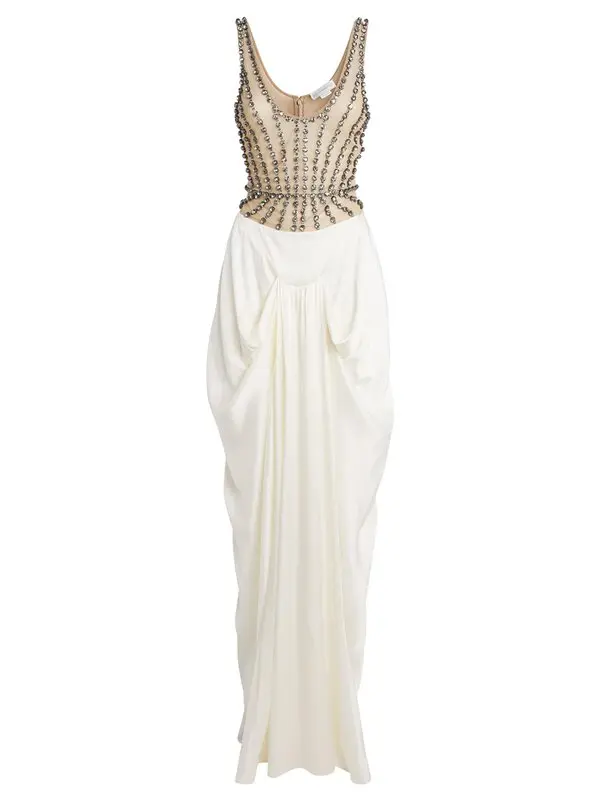 Stella McCartney Satin Crystal Maxi Dress - Ivory