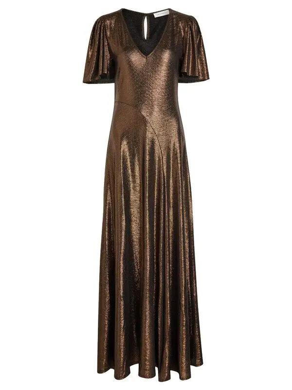 LUXE DE VALENTINA Fluted Metallic Jersey Gown - Brown