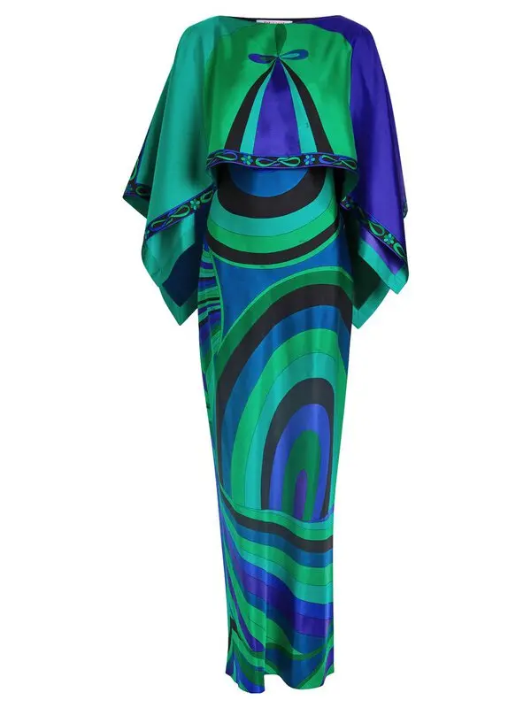 Emilio Pucci Iride Cape-effect Silk-twill Maxi Dress - Multi Print