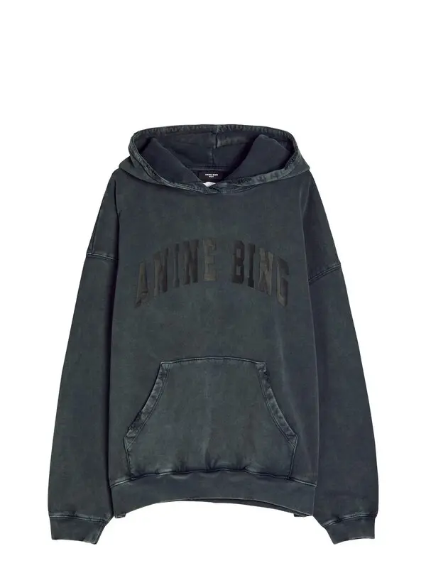 ANINE BING Harvey Hooded Cotton Sweatshirt - Black