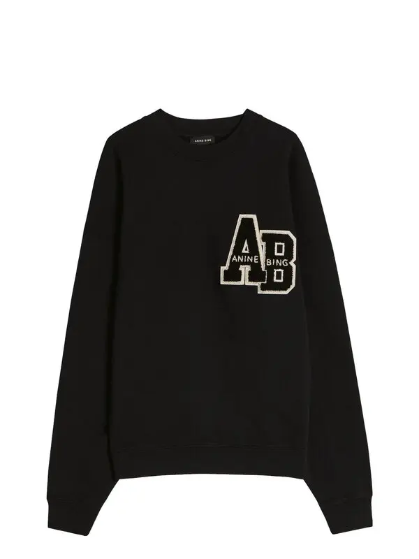 ANINE BING Miles Letterman Cotton Sweatshirt - Black
