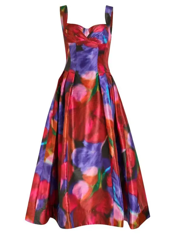 Rebecca Vallance Cabaret Roses Printed Satin Midi Dress - Red