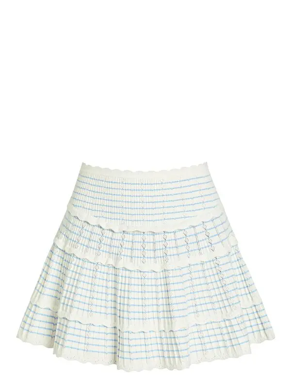 LoveShackFancy Coella Striped Knit Mini Skirt - White And Blue
