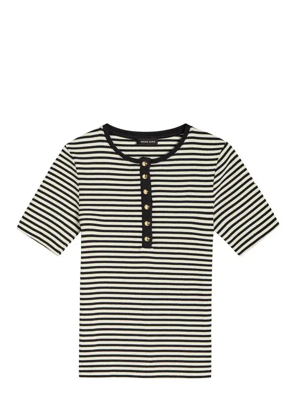 ANINE BING Alessia Striped T-shirt - Black And White