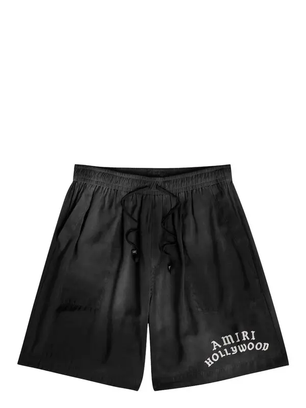 Amiri Hollywood Logo Silk Shorts - Black