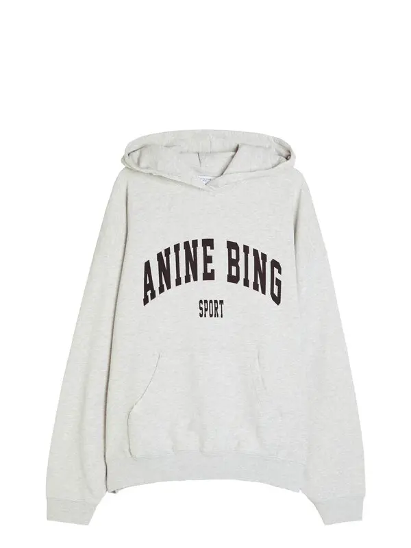 ANINE BING Harvey Hooded Cotton Sweatshirt - Grey