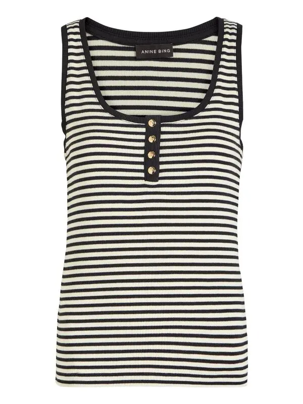 ANINE BING Alessia Striped Stretch-cotton Tank - Black And White
