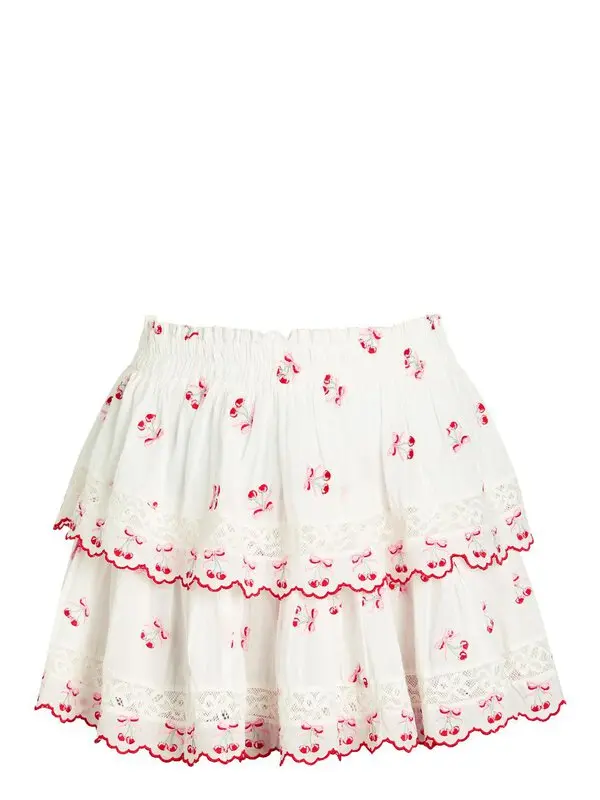 LoveShackFancy Embroidered Cotton Mini Skirt - White And Pink