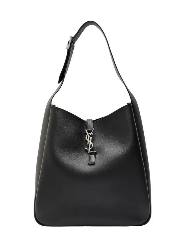 Saint Laurent Le 5 À 7 Large Grained Leather Shoulder Bag - Black