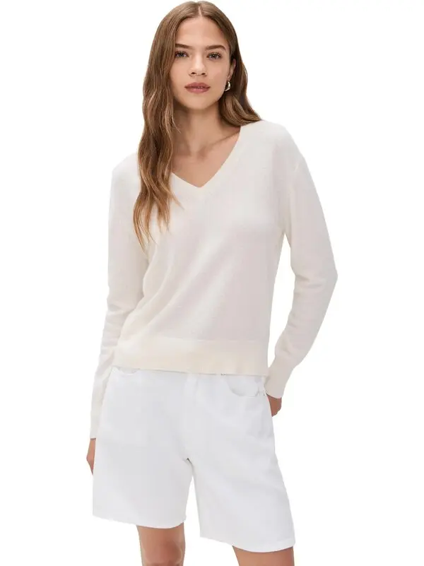 WHITE & WARREN Cashmere V-neck Shell - Soft White