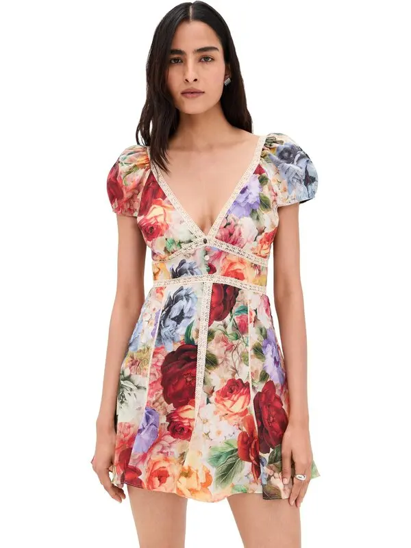 Alice + Olivia Rose Lace Detail Mini Dress - Storm Floral Sm