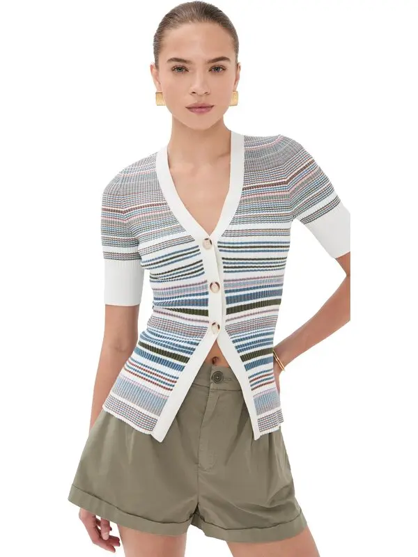 Veronica Beard Fawne Short Sleeve Cardigan - Dove Multi