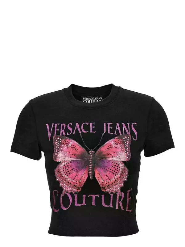 Versace Butterfly-embellished Cropped Top - Black