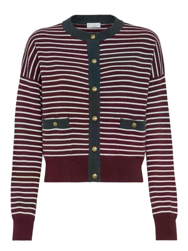 Brunello Cucinelli Striped Cardigan - Red