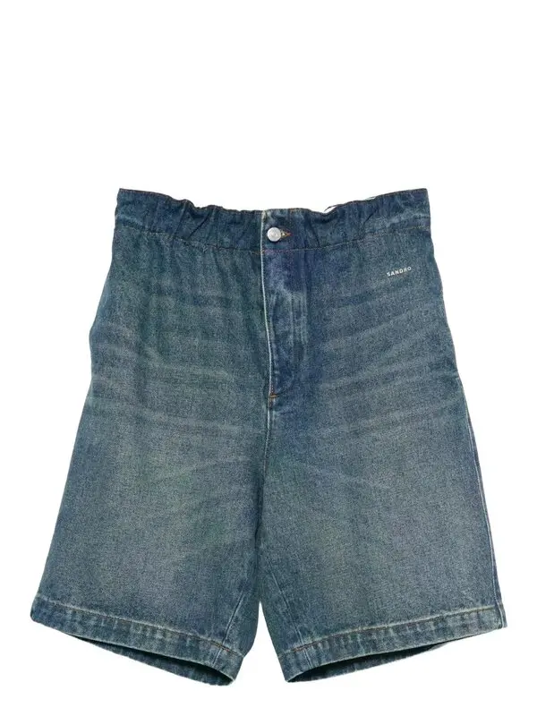 Sandro Elastic-waist Denim Shorts - Blue