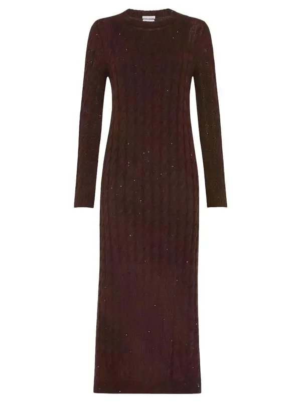 Brunello Cucinelli Cable-knit Sequined Midi Dress - Brown
