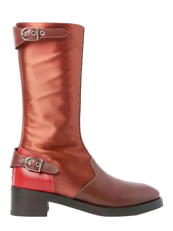 DURAZZI MILANO Satin Leather Buckle Boots - Red