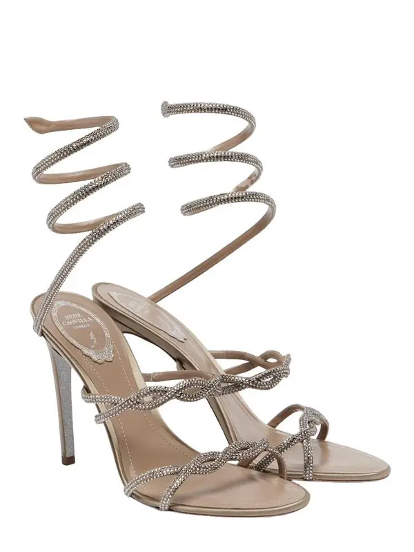 Rene Caovilla Cleo 105 Braided Embellished Satin Sandals - Grey